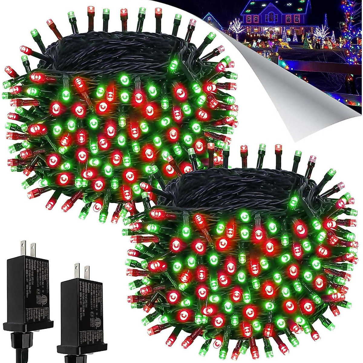 Connectable Red and Green Christmas String Lights, 2Pack 164FT 400LED Christmas Lights for Outdoor Indoor, Plug In Christmas Tree Lights with 8 Modes, String Lights for Christmas Decorations Holiday