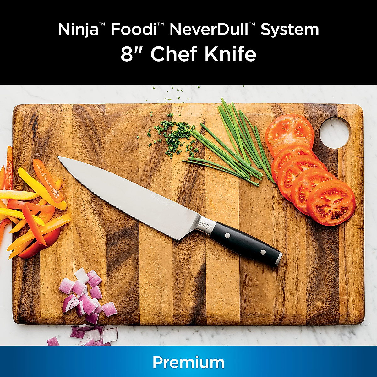 Ninja K30020 Foodi NeverDull System 8-Inch Chef Knife, Premium, German Stainless Steel, Black