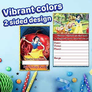 Set of 20 Snow White -Themed Happy Birthday Invitation Cards & Envelopes - Lightweight (240g), Postcard Style Invites for the Perfect Party Pack