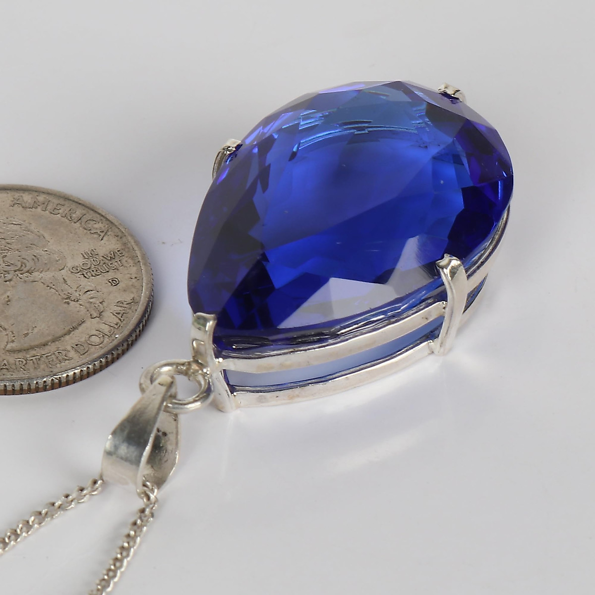 GEMHUB 80.00 Ct. Stunning Blue Topaz Oval Cut Gemstone Pendant Without Chain, Handmade Sterling Silver