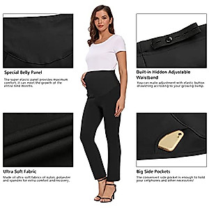 Foucome Women's Maternity Work Pants Over The Belly Bootcut Dress Pants Stretch Pregnancy Slacks (Black, L)