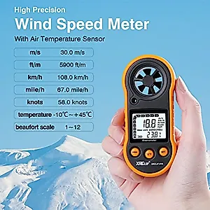 Digital Wind Speed Meter Anemometer Handhled Wind Gauges Air Flow Velocity Meter for Measuring Wind Chill Temperature Speed, Wind Meter Thermometer Gauge for Shooting Windsurfing Fishing Hunting