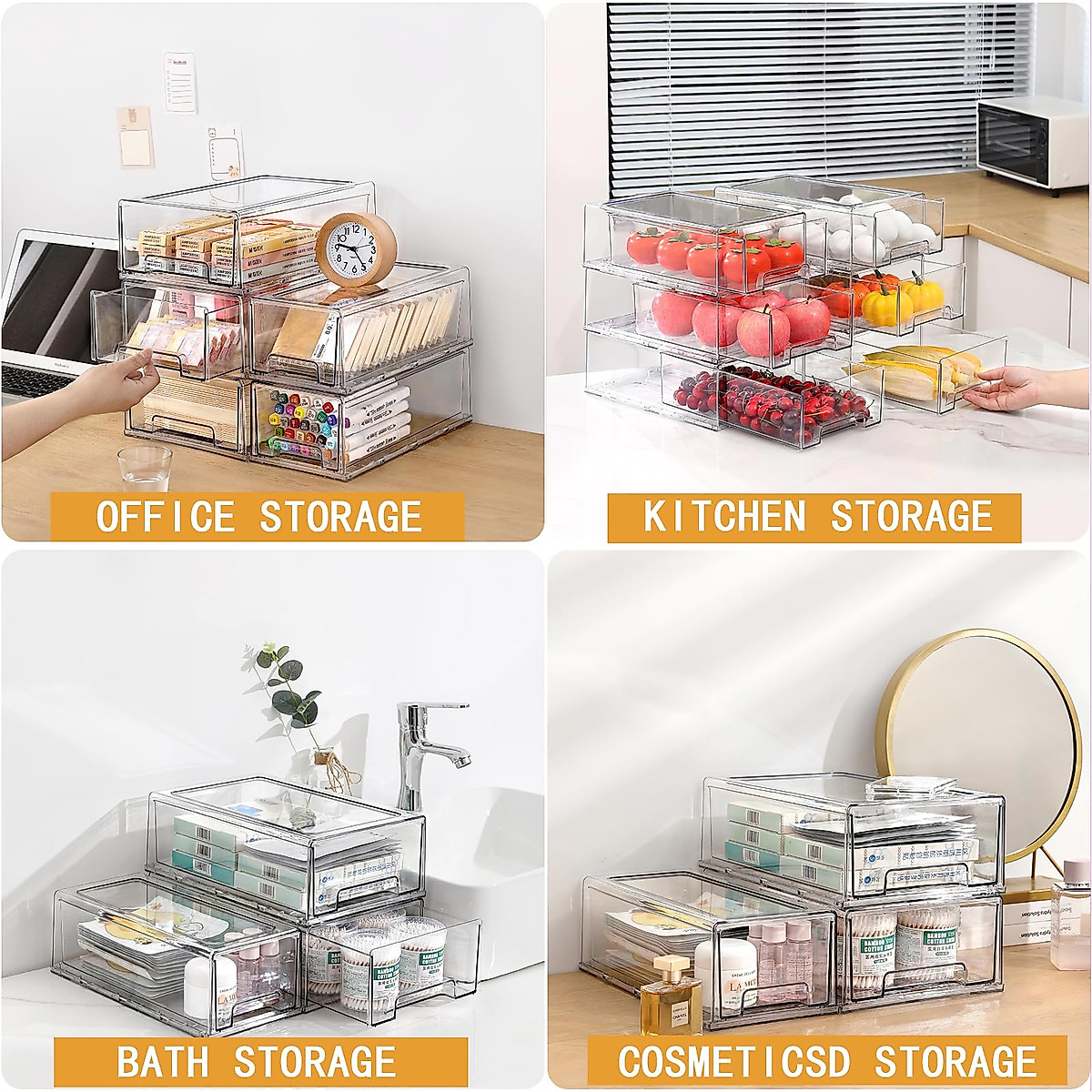 2 pack clear Drawer Plastic stackable Storage Box Bins Organizer，Medicine Container,Family First Aid Kits Medicine cabinet Box,Closet ，Shelf，Ointments, Adhesive Bandages，Cosmetics,Office Items