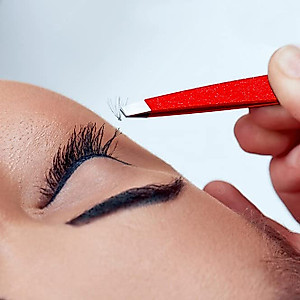 OCBA Slanted Professional Tweezers for Women Stainless Steel Eyebrow Tweezers Precision For Ingrown Hair Eyelash tweezers (Red)