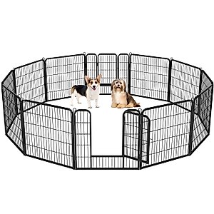 Topeakmart 12 Panel 32-inch Heavy Duty Dog Pen- Foldable Metal Dog Pen Dog Exercise Pen Barrier Crate Cage Kennel Portable Cat Duck Chicken Puppy Fence with Door Outdoor & Indoor Black