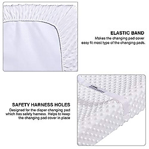 Changing Table Pad Covers AceMommy Ultra Soft Minky Dots Plush Changing Table Covers Breathable Changing Table Sheets Wipeable Diaper Changing Pad Cover for Infants Baby Boy Baby Girl White (2 Pack)