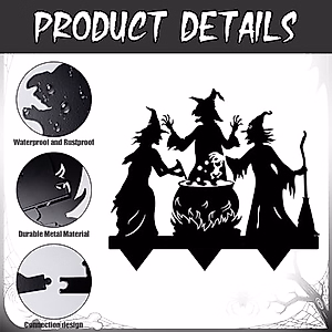 Halloween Witch Decorations Outdoor - 3pcs Witch Metal Yard Stakes, Witch Cauldron Sign Shadow Casters for Halloween Yard Garden Art Decor
