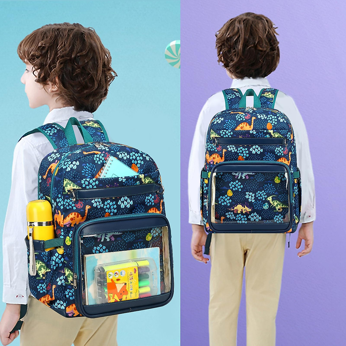 LEDAOU Kids Preschool Backpack Boys Kindergarten BookBag Elementary Waterproof School Bag (Dinosaur Leaf)