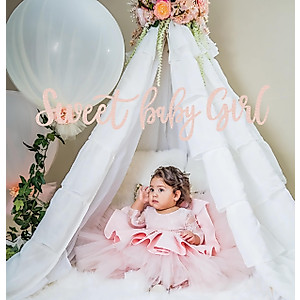 Pre-Strung Sweet Baby Girl Banner - Rose Gold Glitter Baby Shower Decorations for Girls, Perfect for Gender Reveal Party/First Birthday Party, Photo Booth Props