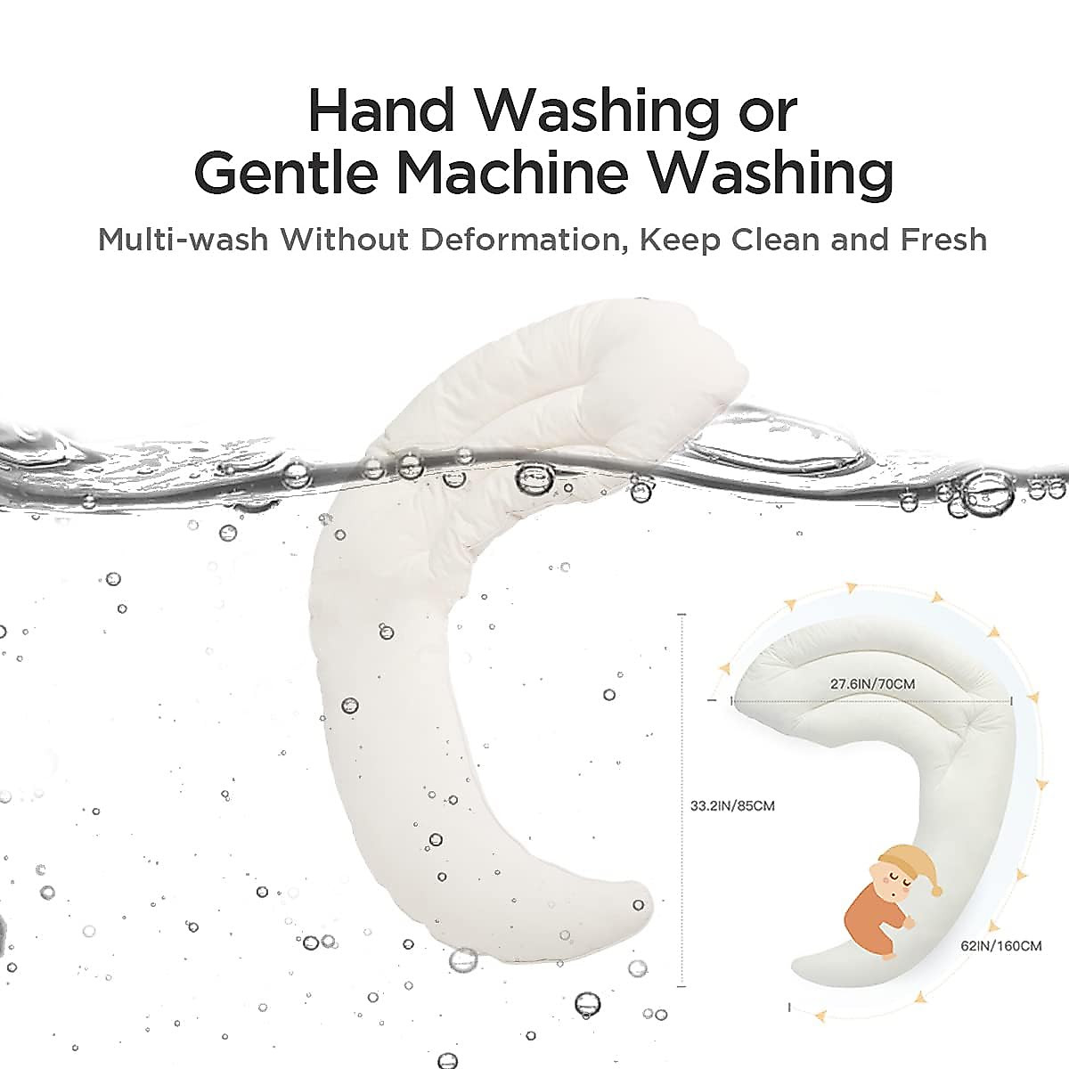 Choc chick Curve Long Body Pillow for Kids,U-Shape Soft Child Hug Sleep Toddler Pillow,100% Organic Cotton Pillowcase Washable Breathable Baby Pillows (Bear, Standard)