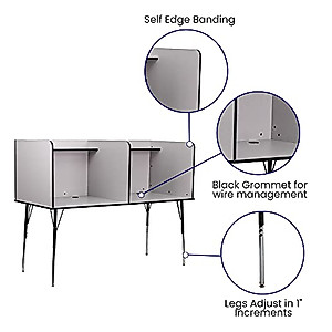 Flash Furniture Study Carrel - Nebula Grey Finish with Top Shelf - Double Wide - Height Adjustable Legs - Wire Management Grommet