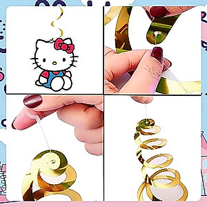 Kitty Birthday Party Supplies for Girls, Kitty Theme Happy Birthday Banner with 12pcs Hanging Swirls Decorations for Kitty Party Decorations, Kitty Birthday Party Favors