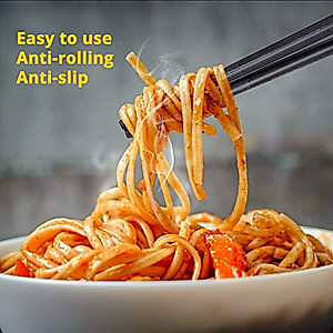 Lourmet 10 Pair Fiberglass Chopsticks – 9.5 Inches Long Reusable Chopsticks Dishwasher Safe for Asian Food, Light Weight Japanese Chopsticks Strong Grip Sturdy Material – Black Chopsticks Set