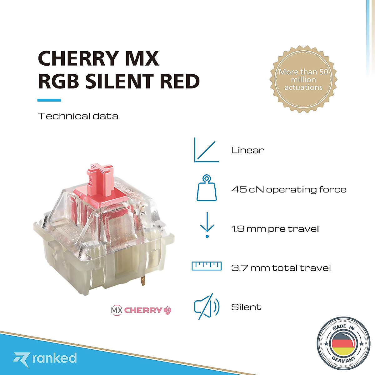 Bundle of 90 Cherry MX RGB Silent Red Switches for Mechanical Gaming Keyboards & Ranked Premium CNC Machined Switch Opener