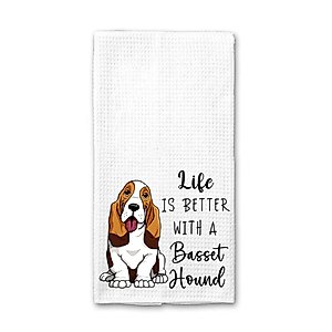Life Is Better With A Basset Hound Kitchen Towel - Funny Basset Hound Kitchen Towel - Soft And Absorbent Kitchen Towel - Decorations House Towel- Kitchen Dish Towel- Towel Gift For Animal Dog Lover