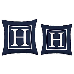Monogram Gifts by designsanddesigns White English Alphabet Letter H Monogram Initial Navy Blue Throw Pillow, 18x18, Multicolor