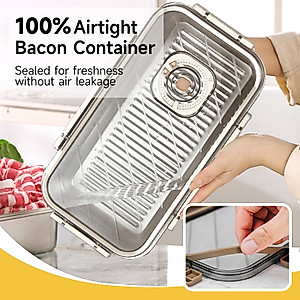banmagately Deli Meat Container for Fridge, Bacon Container for Refrigerator with Time Recording, Stainless Steel Ham and Cheese Container Bacon Keeper Airtight Lunch Meat Storage Containers(2000ML)