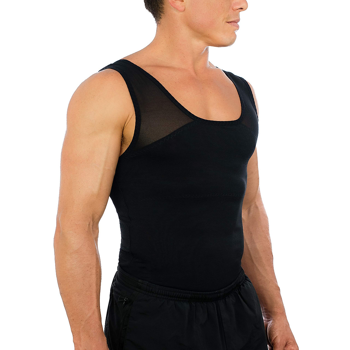 Esteem Apparel Original Men's Chest Compression Shirt to Hide Gynecomastia Slimming Shapewear (Black, Medium)