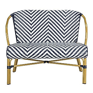 Safavieh PAT4016A Outdoor Collection Dandra Navy and White Herringbone Rattan Settee