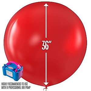 Prextex Red Giant Balloons - 8 Jumbo 36 Inch Red Balloons for Photo Shoot, Wedding, Baby Shower, Birthday Party and Event Decoration - Strong Latex Big Round Balloons - Helium Quality