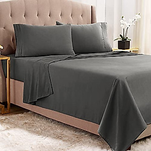 Empyrean Queen Sheets - 4 PC Super Soft Bed Sheets Queen Size - Double Brushed Microfiber Queen Size Sheets - Hotel Luxury Charcoal Grey Queen Bed Sheets Set, with 4 Corner Elastic Straps