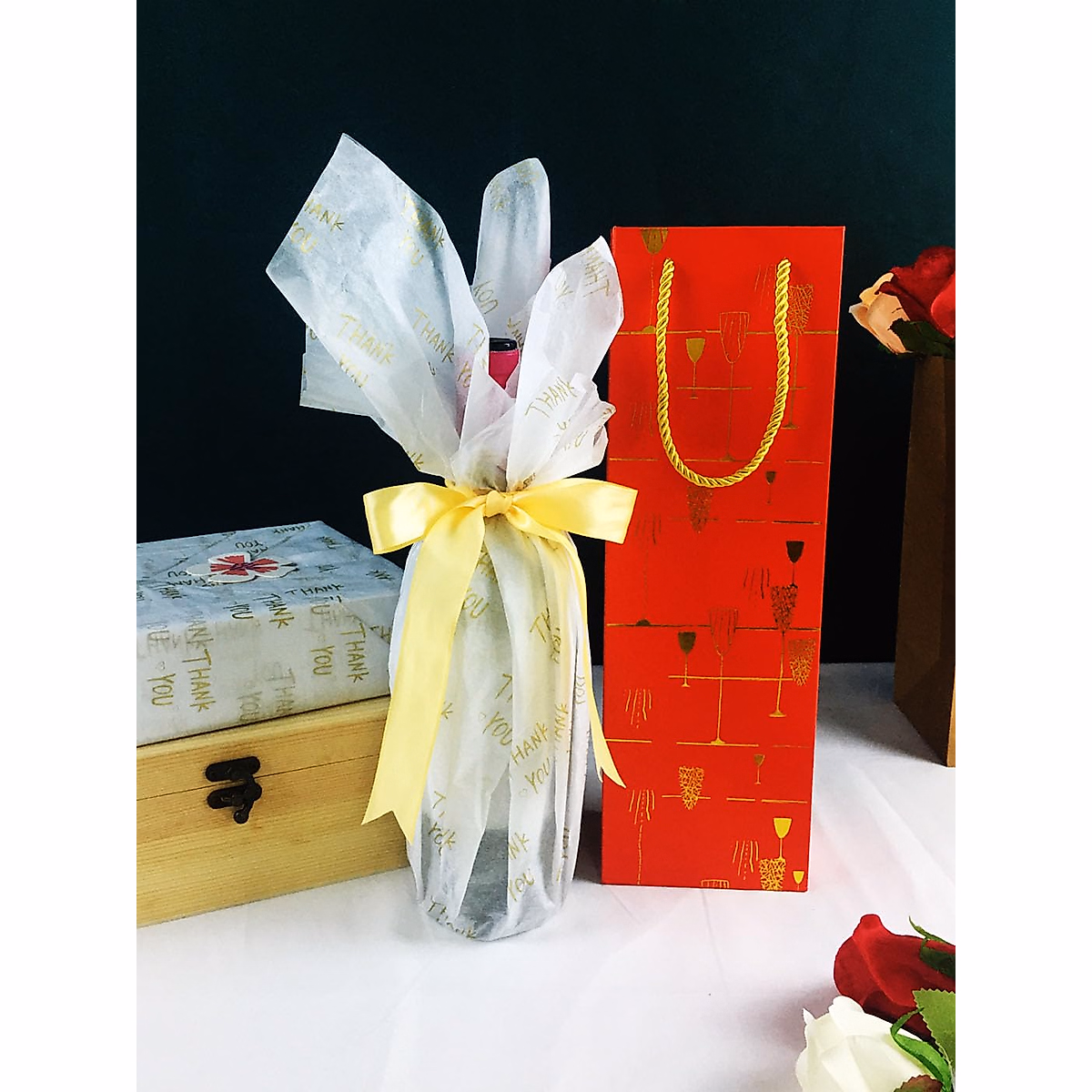 Bzumoot Gift Wrap Tissue Paper for Gift Bags 50 Sheets Thank You 20 * 28 Inches Tissue Paper Wrapping Large White Gold Bulk DIY Tissue Paper for Graduation Birthday Thanksgiving (Thank You Love)