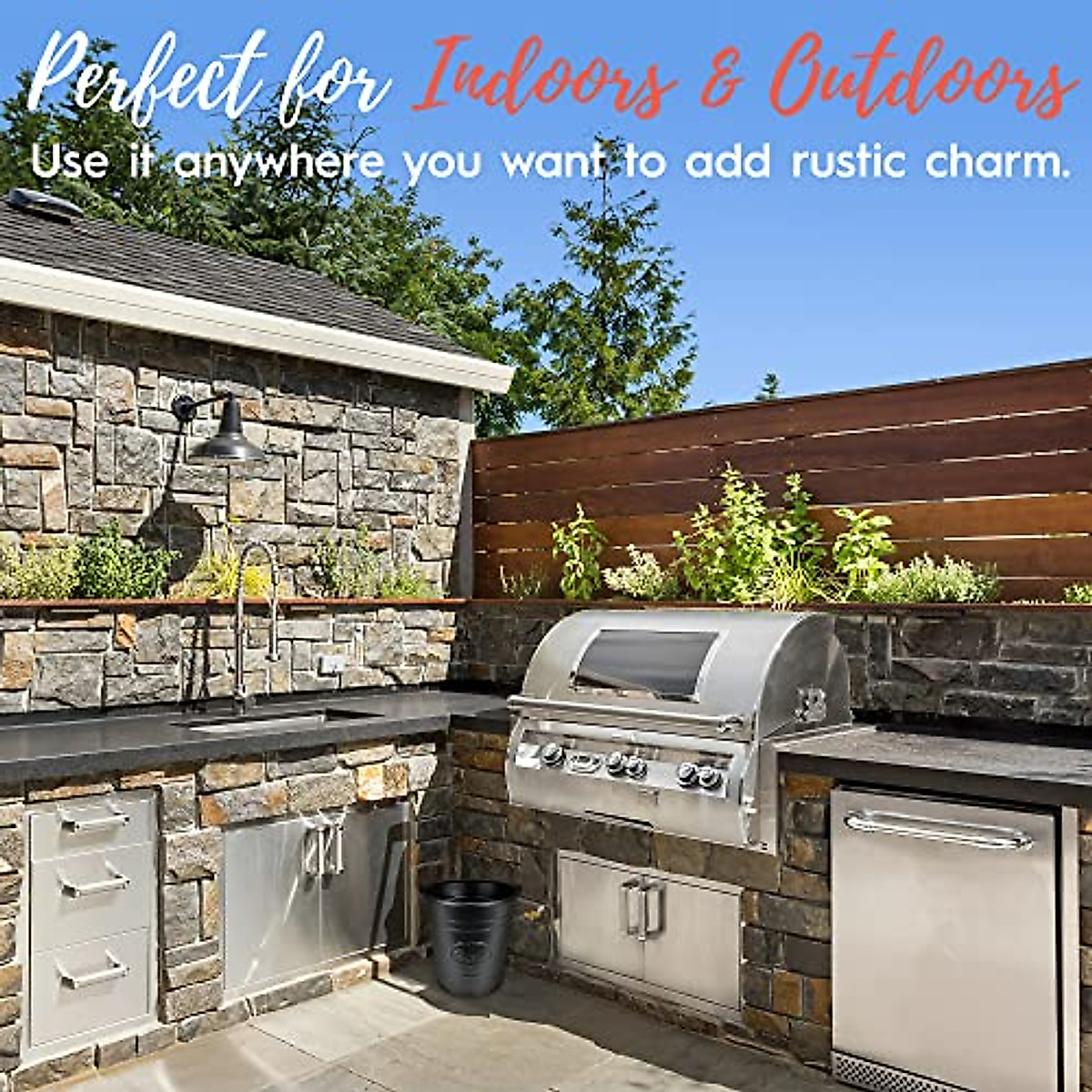 Autumn Alley Farmhouse Bathroom Trash Can - Rustic Black Trash Can Bucket with Wooden Handle for Rustic Bathroom, Farmhouse Kitchen, Country Home Décor, 7 Liters, Matte Black