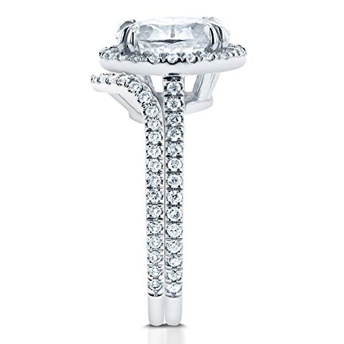 Kobelli Forever One Oval Moissanite and Lab Grown Diamond Halo Bridal Rings Set 2 CTW 14k White Gold (DEF/VS, DEF/VS), 6