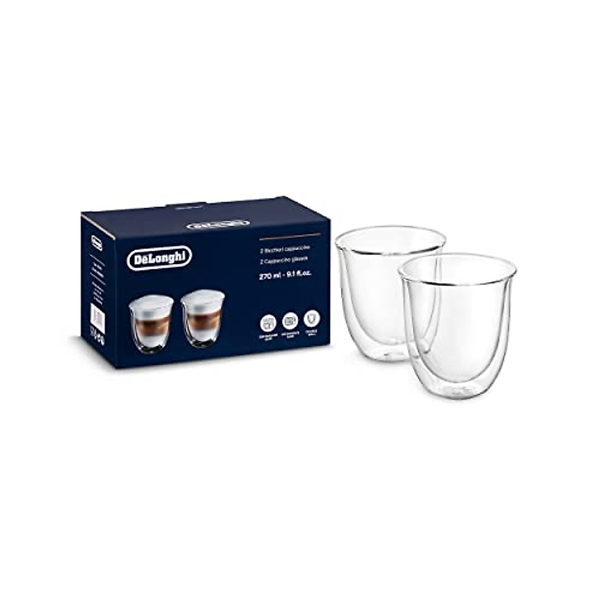De'Longhi All-in-One Combination Coffee Maker & Espresso Machine + Advanced Adjustable Milk Frother, black & 513214601 Cappuccino Glasses, 270 milliliters