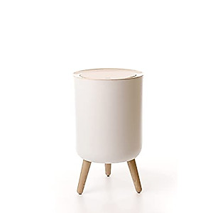 Trash Can | 7 Liter (1.8 Gallon) / 2 Liter (0.5 Gallon) | Push-to-Open Lid | Premium Plastic Wood Grain Nordic Minimalist Modern Waste Basket for Kitchen, Bathroom, Bedroom, Living Room, Office (1.8 Gallon (7L))