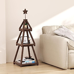 Cotata 41.3 inch 3-Tier Christmas Bookcase,Ladder Corner Solid Wood Tree Bookshelf for liveroom，Walnut