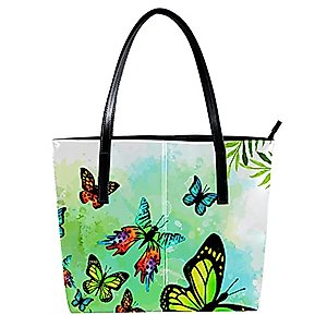 DEYYA Women's Leather Purse and Handbag, Large Capacity Top Handle Satchel Purses Shoulder Bag Butterflies Green