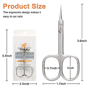 THRAU Premium Manicure Scissors Multi-purpose Stainless Steel Cuticle Trimmer Beauty Grooming Kit for Nails, Eyebrows, Eyelashes and Dry Skin