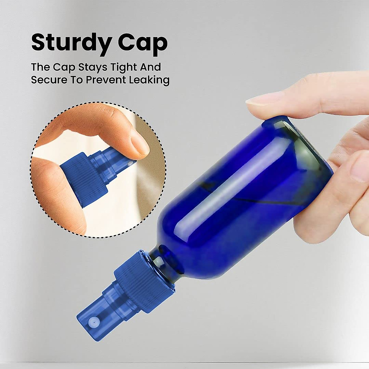 CULINAIRE 2oz Glass Spray Bottles for Essential Oils with Gold Pen Marker, Small Fine Mist Spray Bottle, Refillable, for Hair Spray, Essential Oils, Colognes, and Hand Sanitizers, Blue, Pack of 12