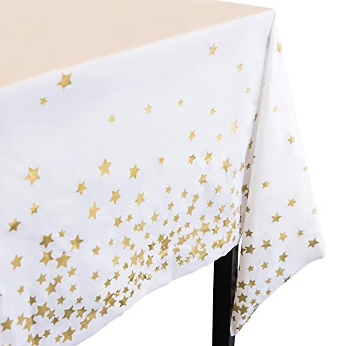 Plastic Gold Star Tablecloth I 4 Pack - Party Table Cloths Disposable Tablecloths for Parties, Birthdays, Weddings I Twinkle Little Stars Tables Cover I Rectangle 54" x 108" Size Covers 6 ft to 8 ft