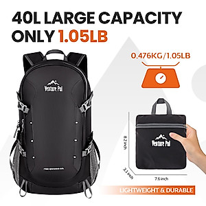 Venture Pal 40L Lightweight Packable Travel Hiking Backpack Daypack-Black