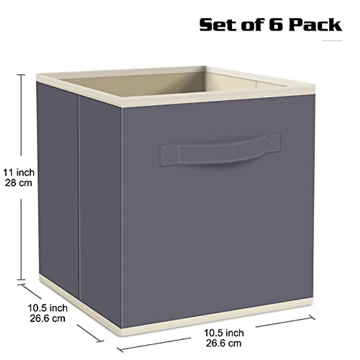 FabTotes Storage Bins 6 Pack Collapsible Storage Cubes, 11"x10.5"x10.5" Large Toy Book Organizer Boxes with Handles and Label Card & Label Holder, Baskets for Organizing Closet Shelves (Grey)