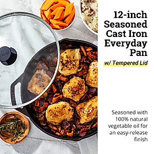 Lodge 12 Inch Cast Iron Everyday Pan - Chef Collection - Use on Oven, Stove, Grill, or Fire - Easy to Clean - Cast Iron Pan with Lid - Durable Cookware