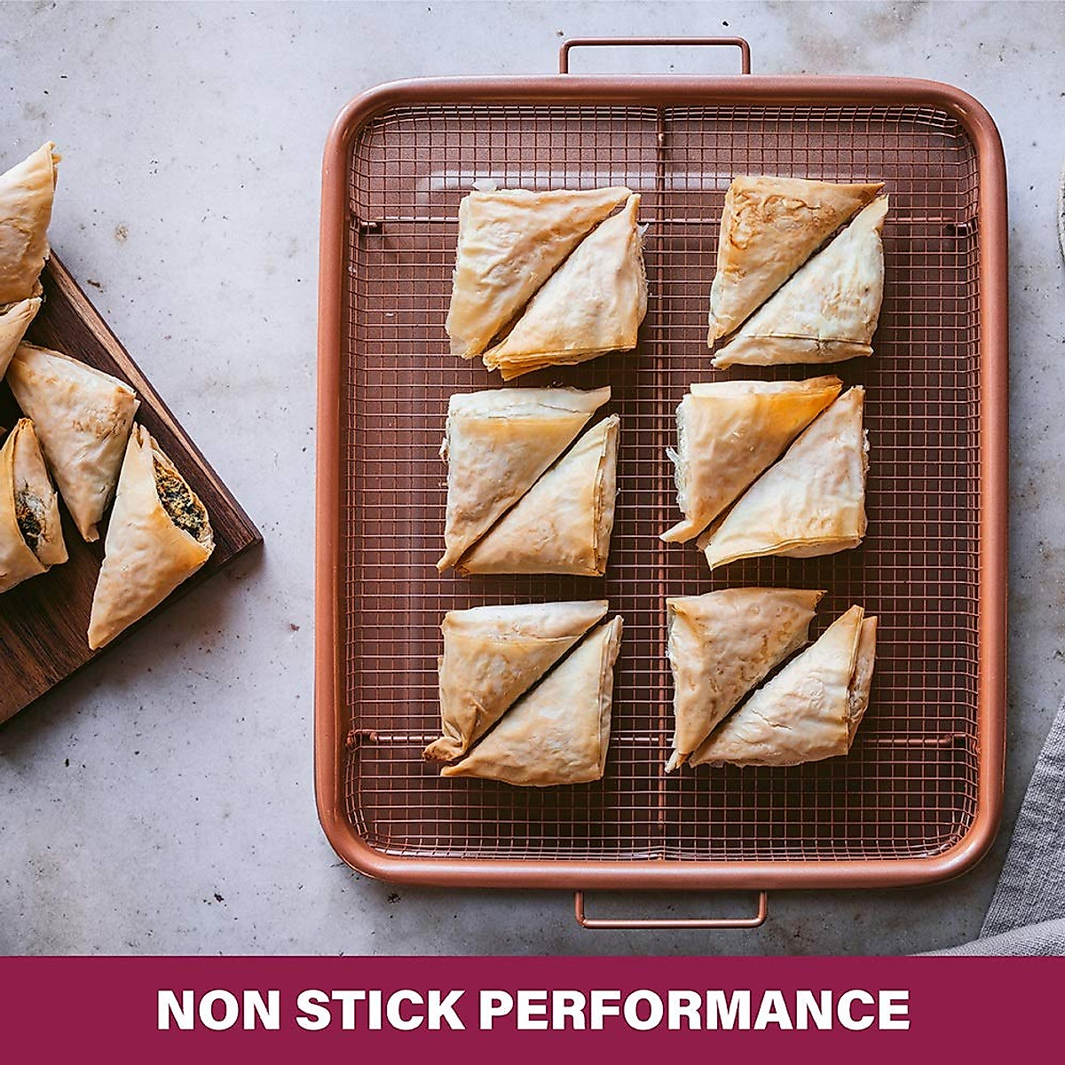 Gotham Steel Air Fryer Tray, 2 Piece Nonstick Copper Crisper Air Fry Basket For Convection Oven, Also Great For Baking & Crispy Foods, Dishwasher Safe – Large, 12.5” x 9”