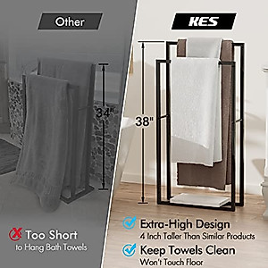 KES Standing Towel Rack with Heavy Marble Base, 38" H Towel Racks for Bathroom 2-Tier, Blanket Rack for Bathroom Floor, Matte Black, BTH501-BK