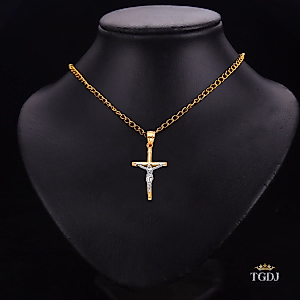 14k Yellow White Gold Jesus Crucifix Cross Religious Pendant - (Height 20 MM Width 13 MM)