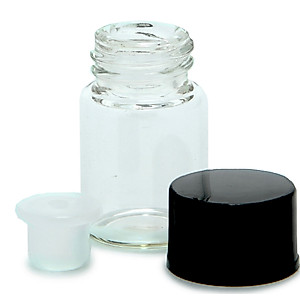 Vivaplex, 24, Clear, 1 ml (1/4 Dram) Glass Bottles, with Orifice Reducers and Black Caps