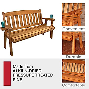 Amish Heavy Duty 800 Lb Mission Pressure Treated Garden Bench with Cupholders (5 Foot, Cedar Stain)