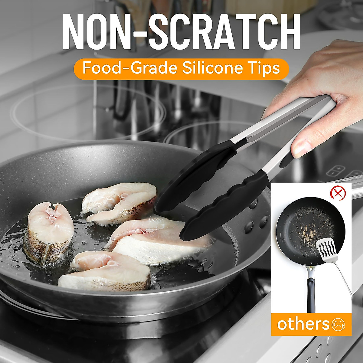 HOTEC Premium Stainless Steel Locking Kitchen Tongs with Silicon Tips, Set of 2-9" and 12"