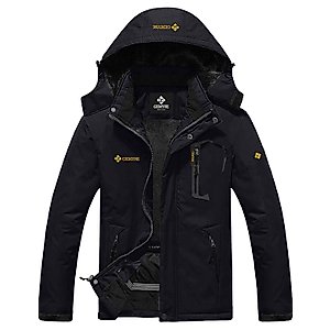 GEMYSE Men's Mountain Waterproof Ski Snow Jacket Winter Windproof Rain Jacket (Black,Large)