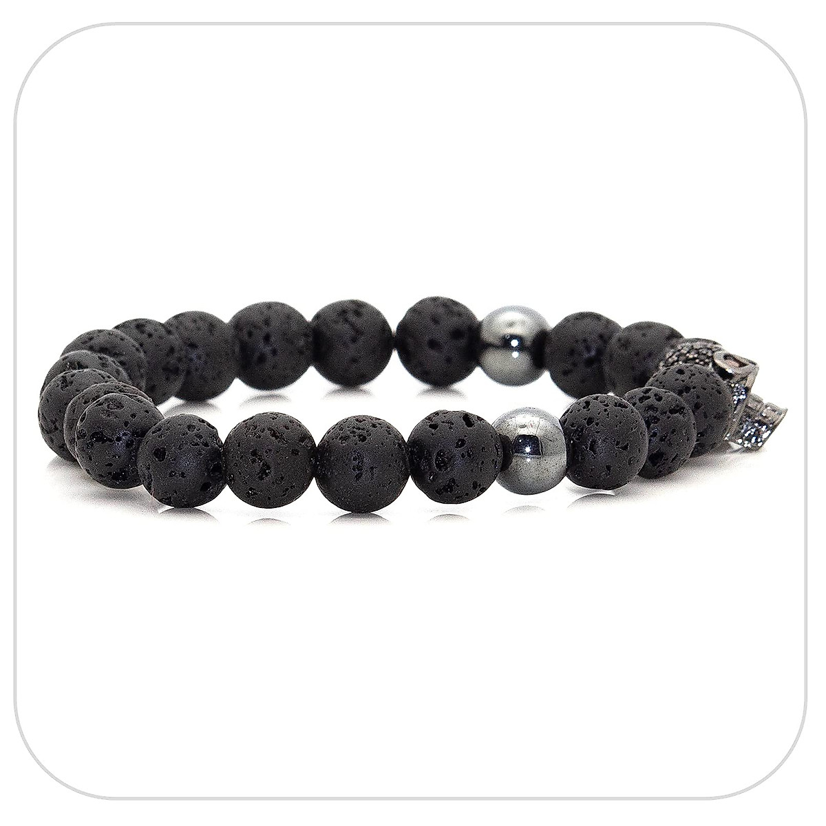 Nsitbbuery Fashion Crystal Eye Skull Bracelet 8MM Lava Rock Bead Bracelet
