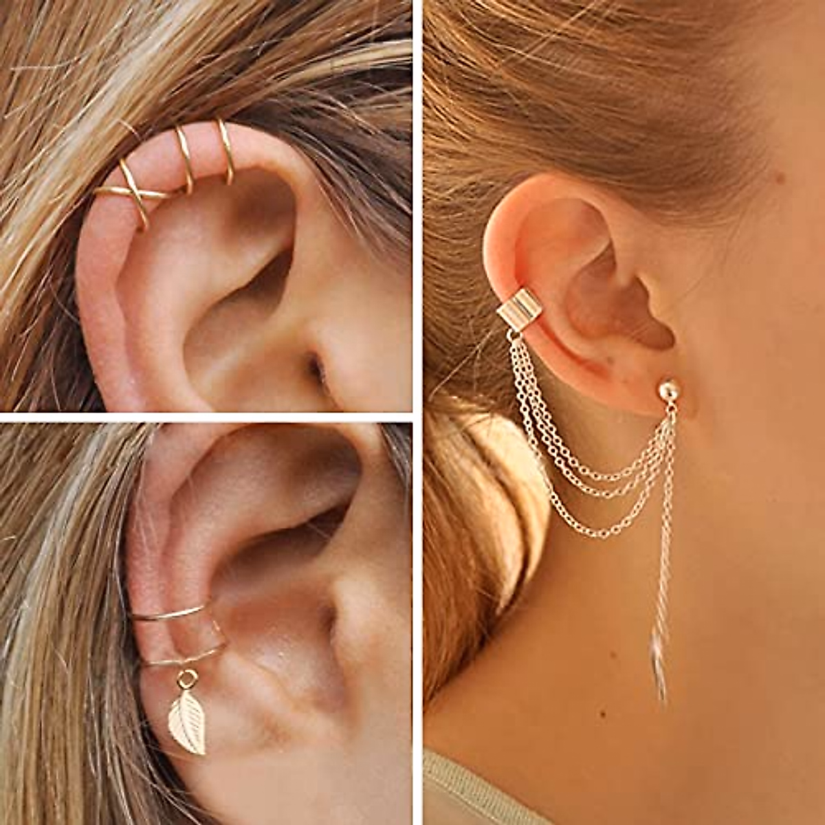 IFKM 36 PCS Gold Plated Jewelry Set with 4 PCS Necklace, 11 PCS Bracelet, 7 PCS Ear Cuffs Earring, 14 Pcs Knuckle Rings for Women Girls Valentine Anniversary Birthday Friendship Gift