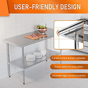 HOCCOT Stainless Steel Table for Prep & Work 24" X 60" inches with Adjustable Shelf, Commercial Workstations, Utility Table in Kitchen Garage Laundry Room Outdoor BBQ