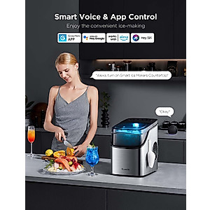 GoveeLife Smart Ice Maker Countertop, Portable Ice Machine with Voice Control, 9 Ice Cubes in 6 Minutes 3 Sizes, 26lbs/24Hrs, Self Cleaning RGB Lights, Quiet Ice Maker with Scoop for Kitchen Silver