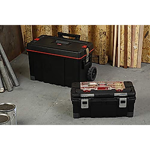 Keter Mobile Hawk Cart and Stackable Tool Box System and Organizer with Telescopic Comfort Grip Handle - Perfect Organization and Storage Chest for Power Drill, Tape Measure, and Small Parts
